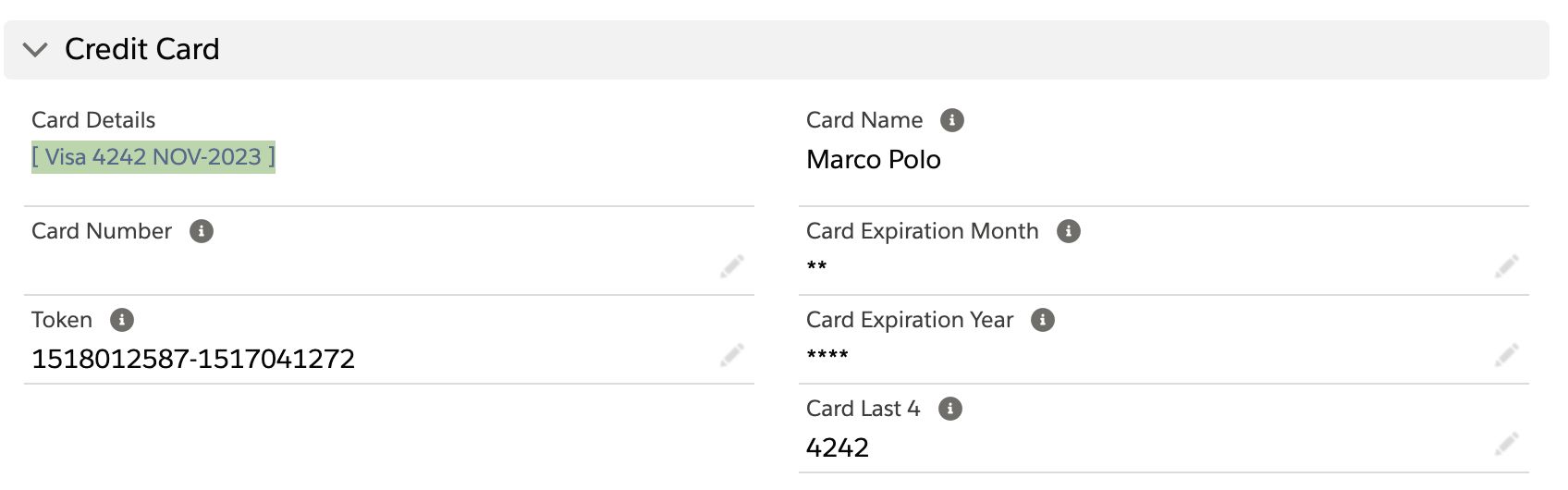The different credit card colors in Salesforce Card Details field