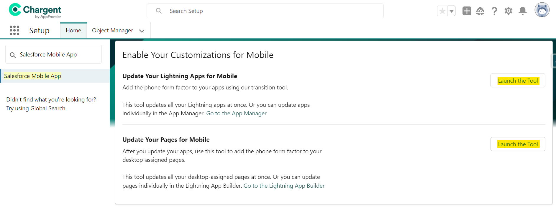 How do I add Chargent Anywhere to the Salesforce Mobile App?