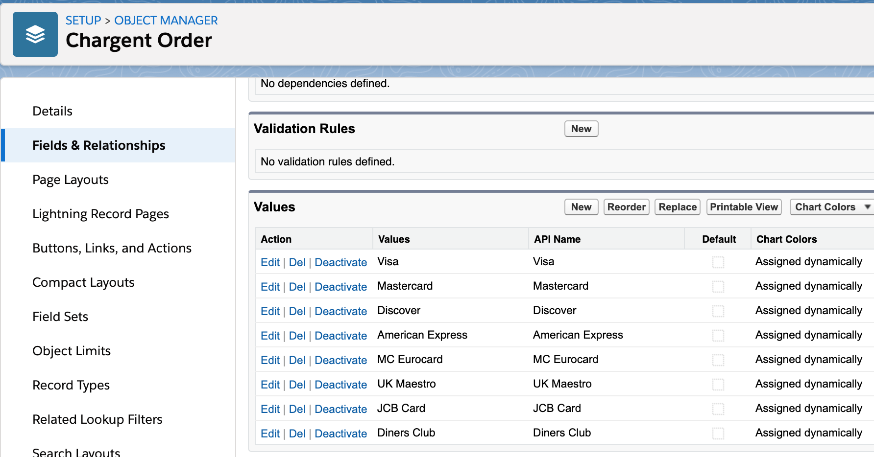 Updating the Card Type picklist on the Chargent Order