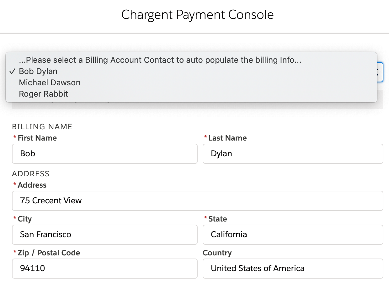 How do I auto-populate Billing Account or Contact information in Chargent Anywhere?