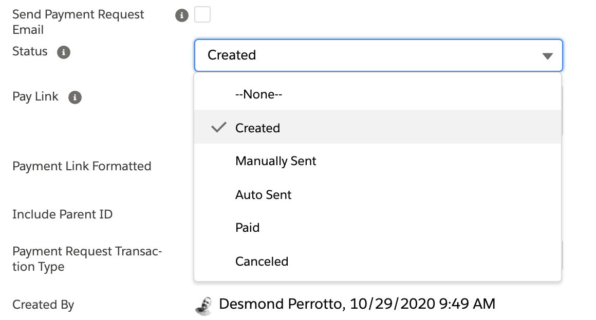 Payment Request Status Fields